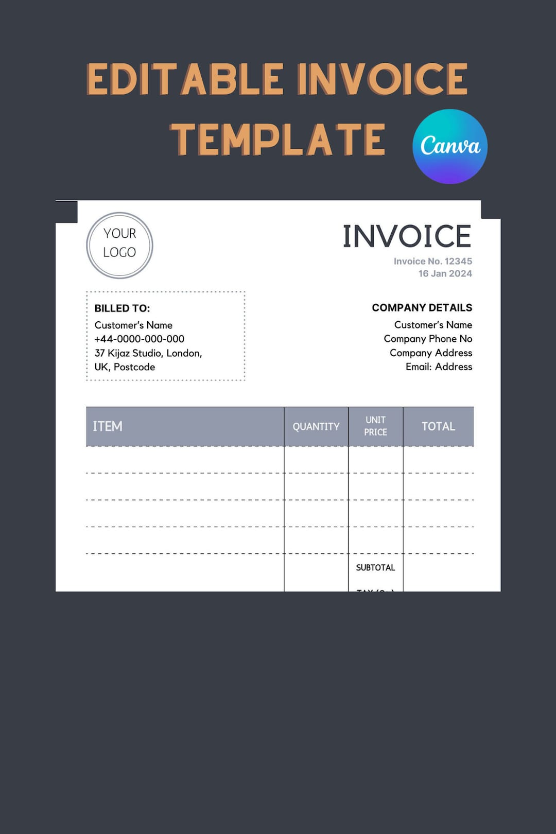 Modèle de facture Modèle de facture modifiable pour entreprise Canva ...