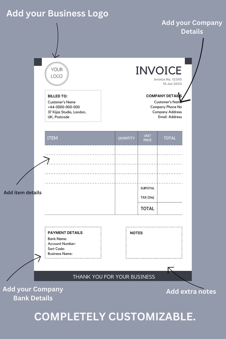 Invoice Template Business Invoice Editable Invoice Template Canva ...