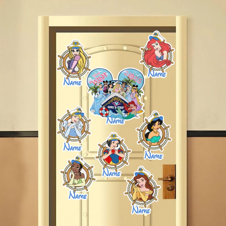 Custom All Princess Characters Girls Trip Cruise Door Magnet, Princess ...