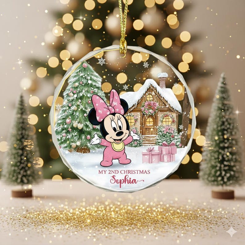 Personalized Minnie My Second Christmas Glass Ornament, Baby Girl ...
