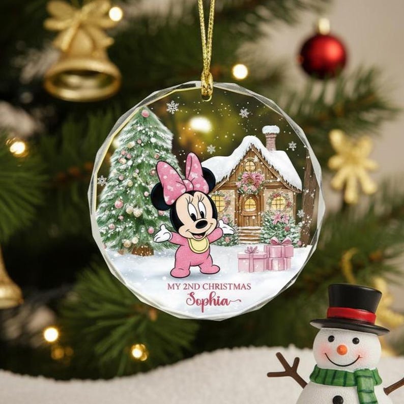 Personalized Minnie My Second Christmas Glass Ornament, Baby Girl ...