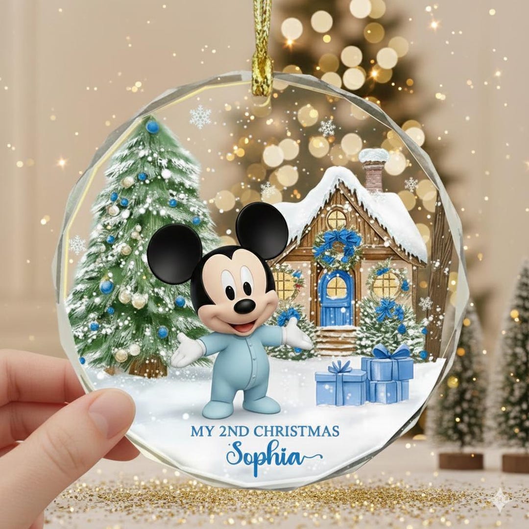Personalized Mickey My Second Christmas Glass Ornament, Baby Boy ...