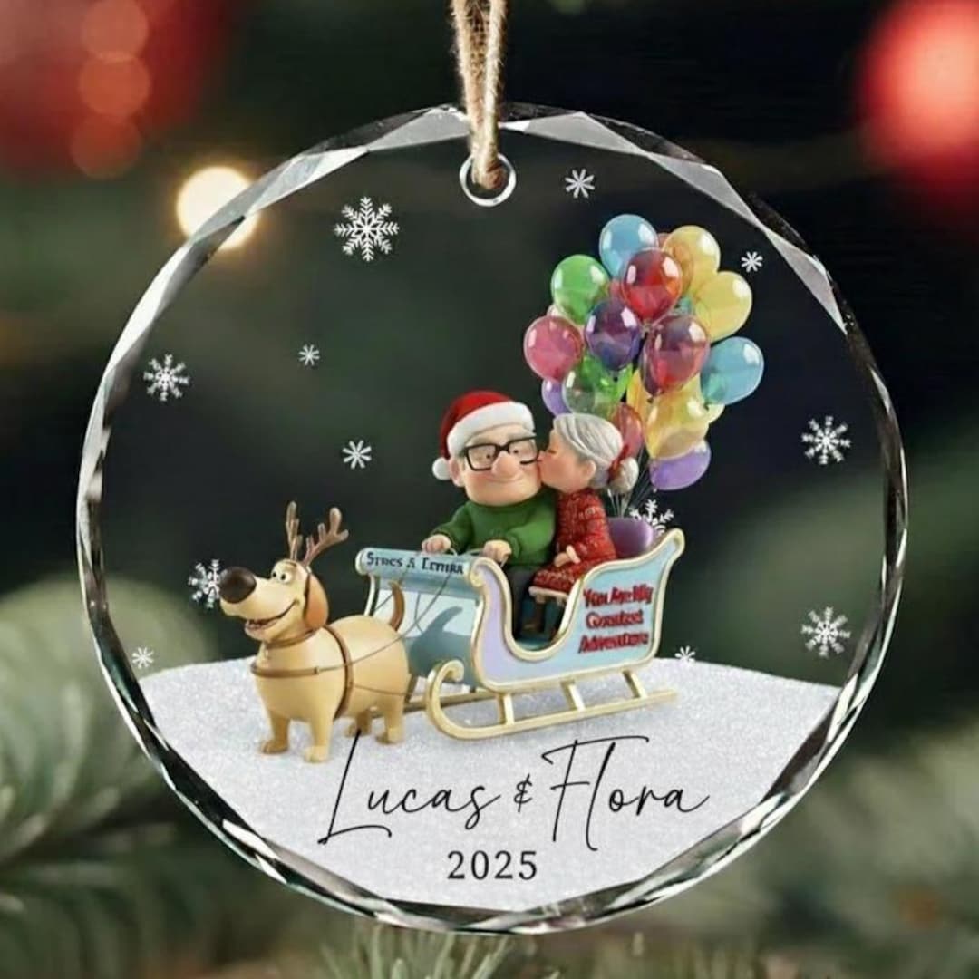 Carl and Ellie Christmas Glass Ornament, Pixar up Christmas Ornament ...
