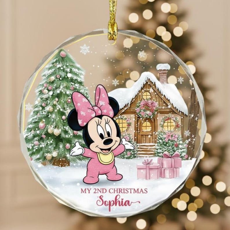 Personalized Minnie My Second Christmas Glass Ornament, Baby Girl ...
