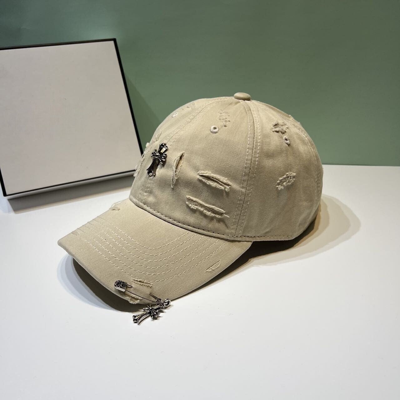 Y2k Cross Baseball Cap Distressed Beige Cap, Streetwear Gift for Her ...