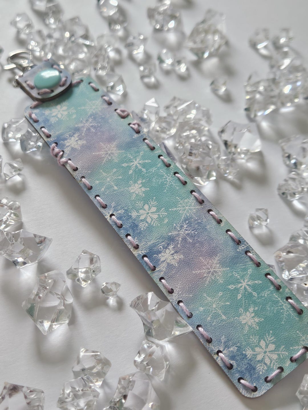 Blue and Purple Snowflake Glitter Faux Leather Clip on Lanyard Pen ...