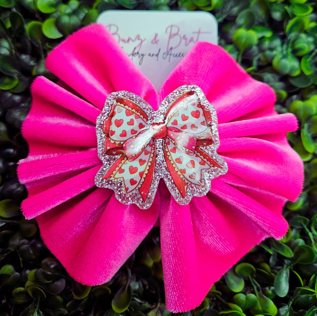 Neon Pink Velvet Hair Bow With Valentine Bow 4 Inch - Etsy