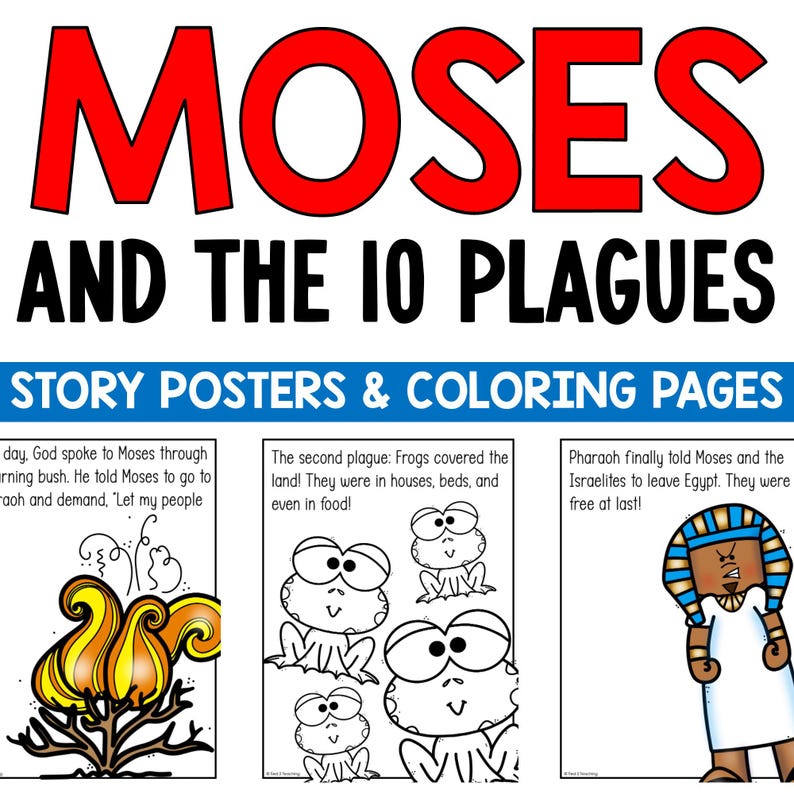 Moses & 10 Plagues Story Coloring Pages | Sunday School (digital ...