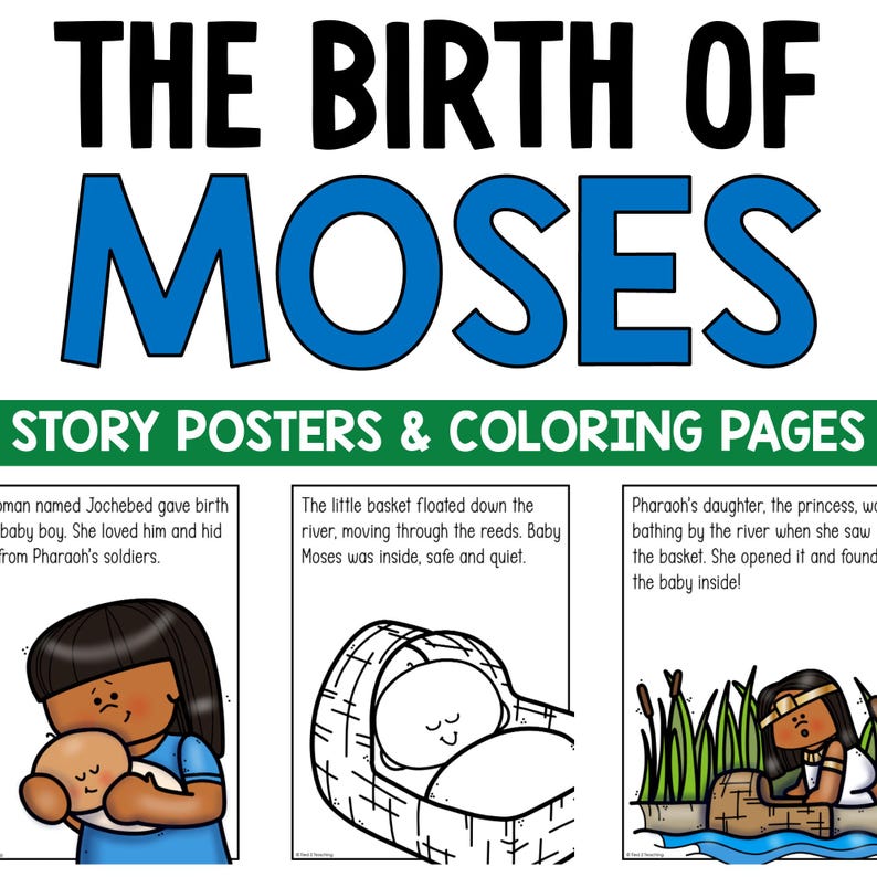 The Birth of Moses Bible Story Activity | Coloring Pages | Homeschool ...