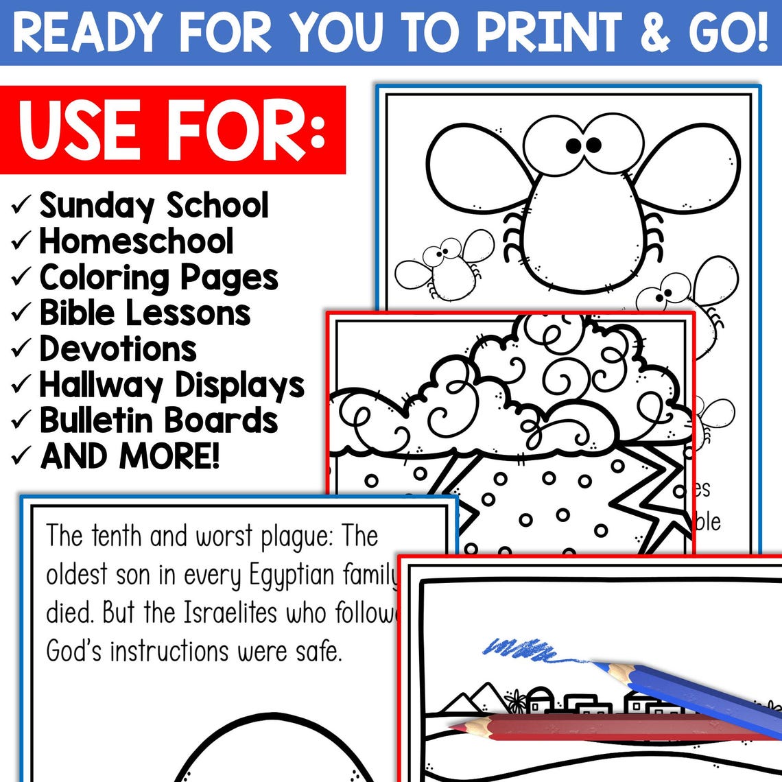 Moses & 10 Plagues Story Coloring Pages | Sunday School (digital ...
