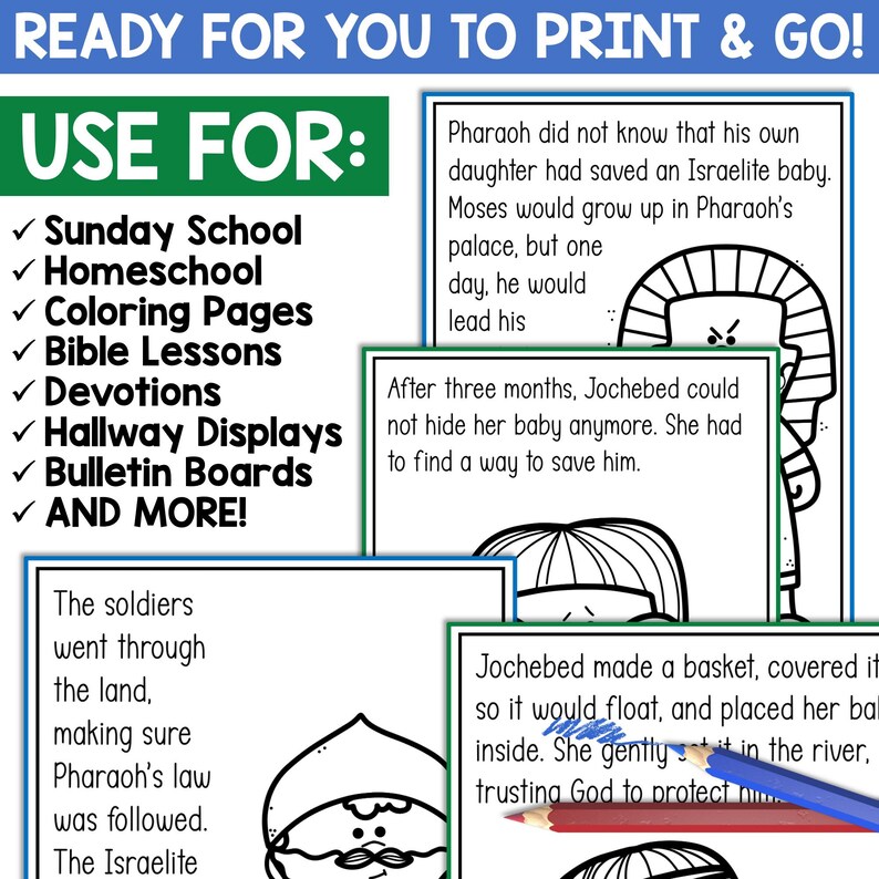 The Birth of Moses Bible Story Activity | Coloring Pages | Homeschool ...