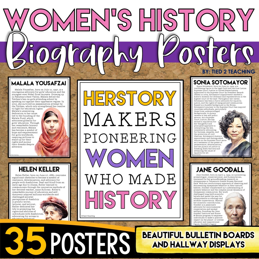 Women's History Biography Posters, Classroom Bulletin Board (digital ...