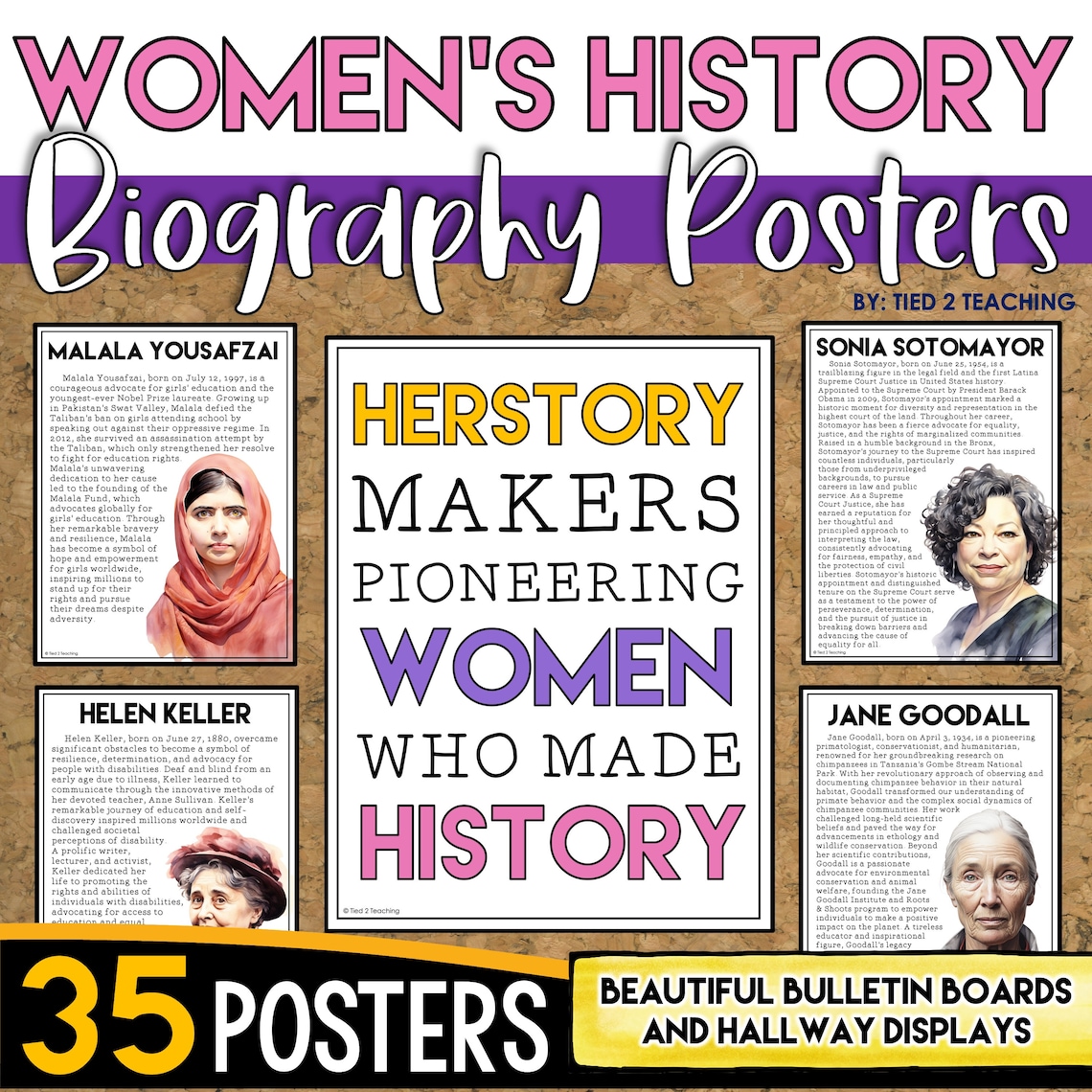 Women's History Biography Posters, Classroom Bulletin Board (digital ...