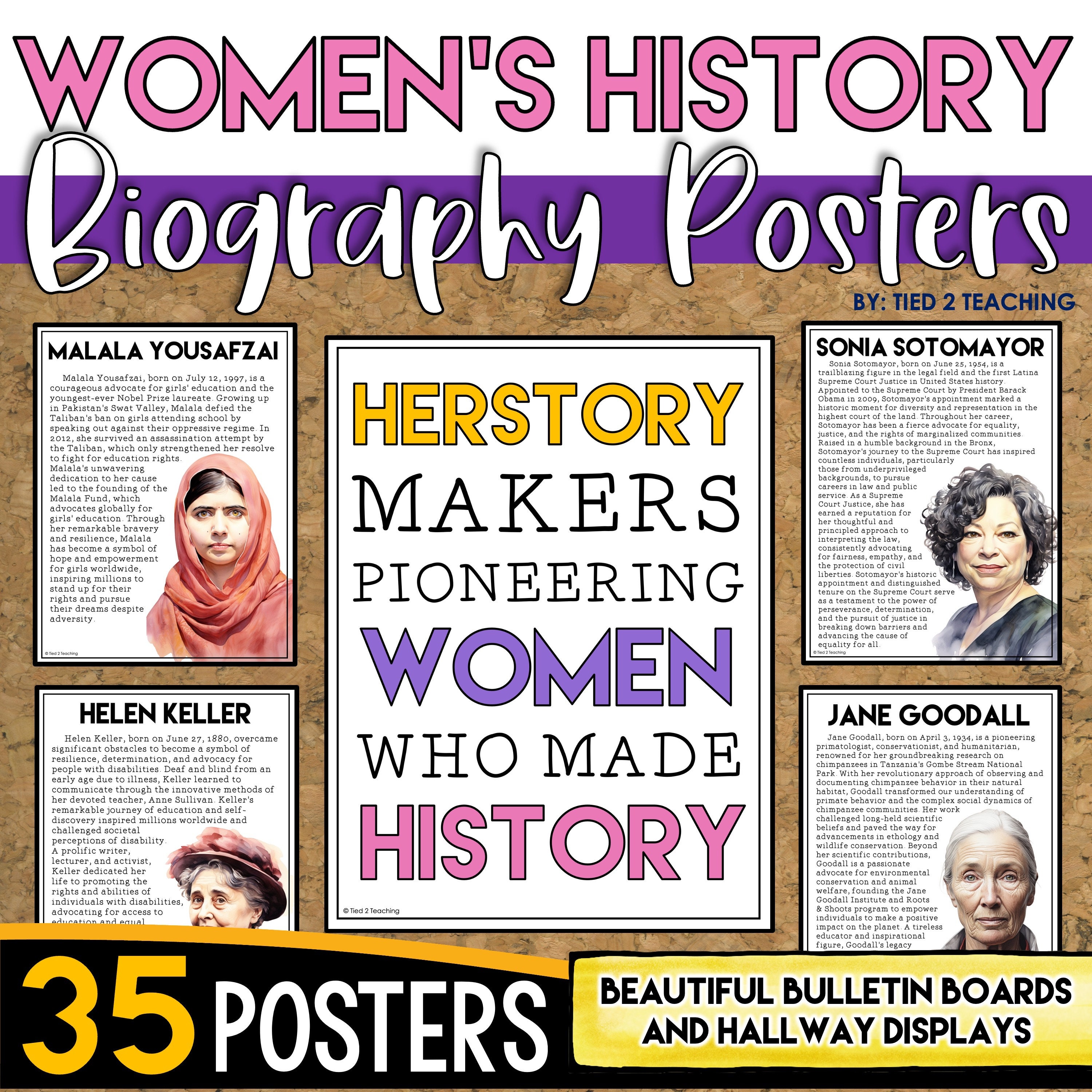 Women's History Biography Posters, Classroom Bulletin Board (digital ...