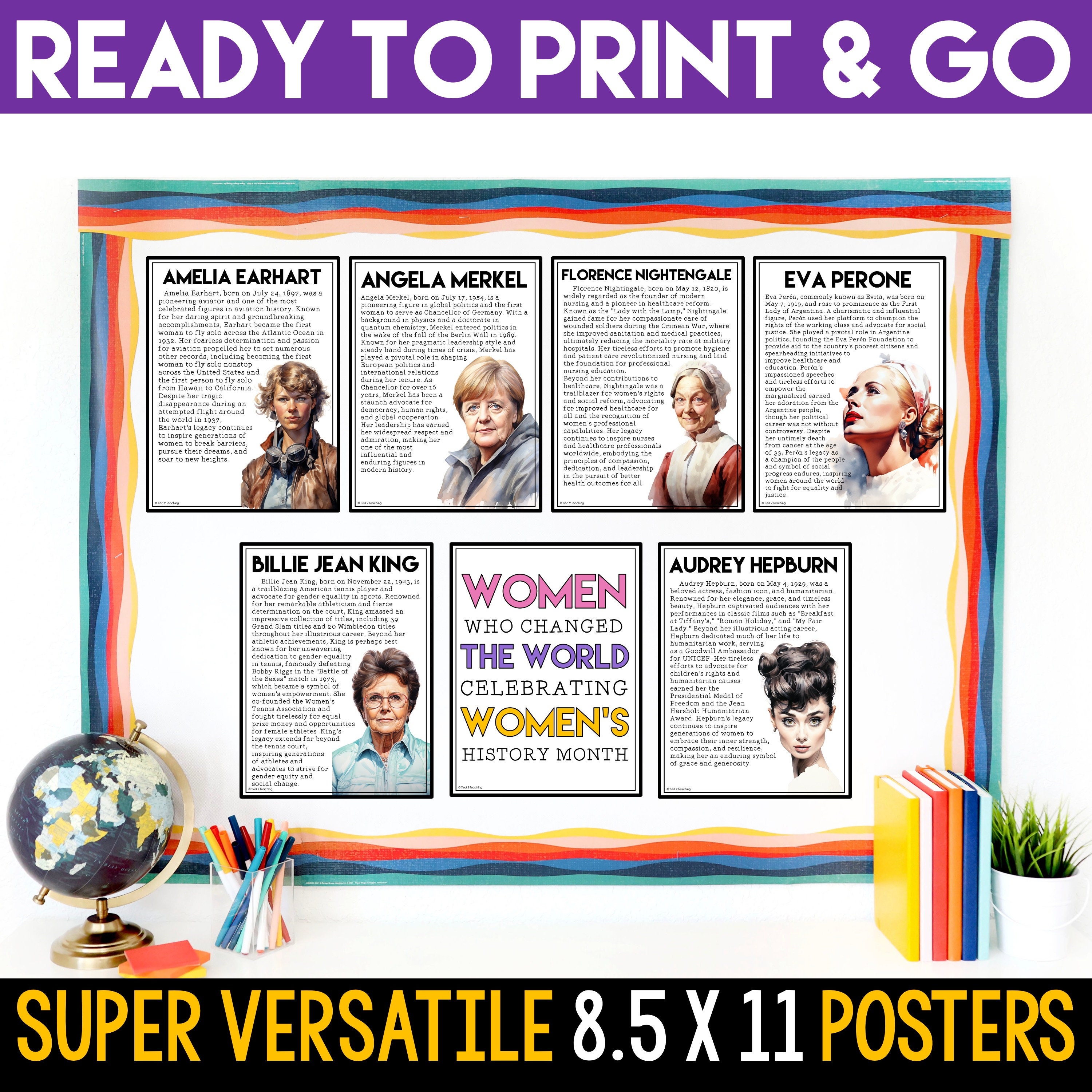 Women's History Biography Posters, Classroom Bulletin Board (digital ...