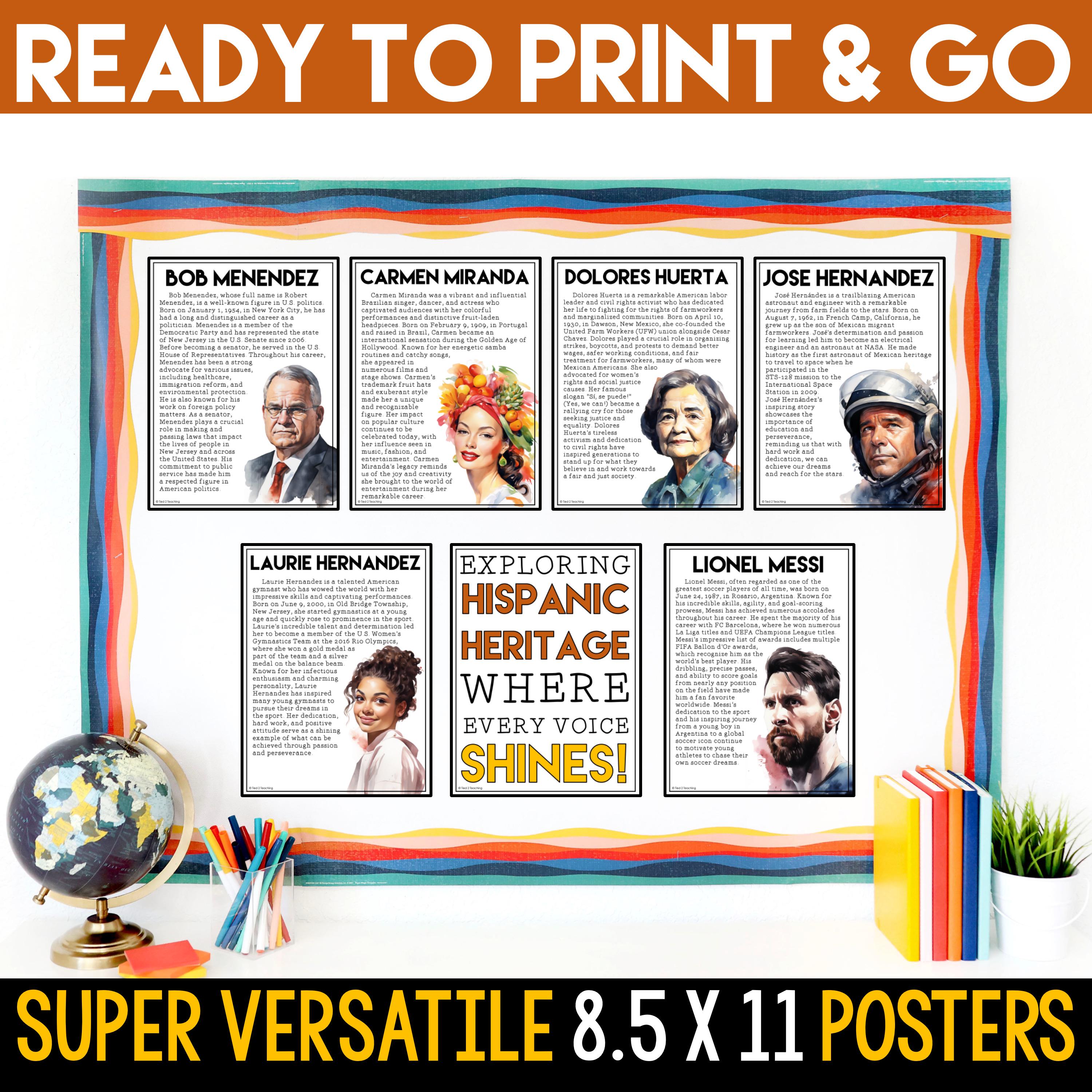 Hispanic Heritage Biography Posters, Classroom Bulletin Board (digital ...