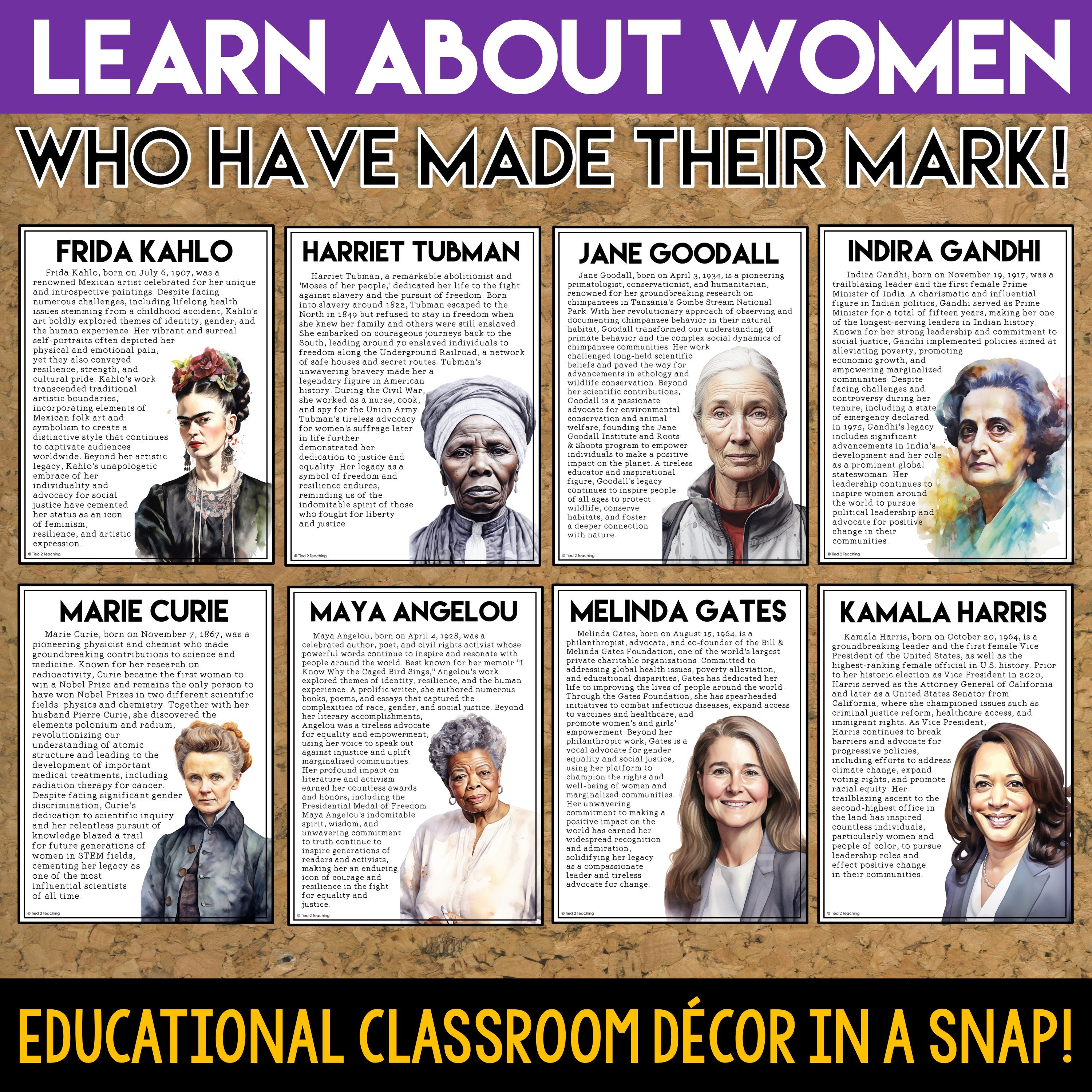 Women's History Biography Posters, Classroom Bulletin Board (digital ...