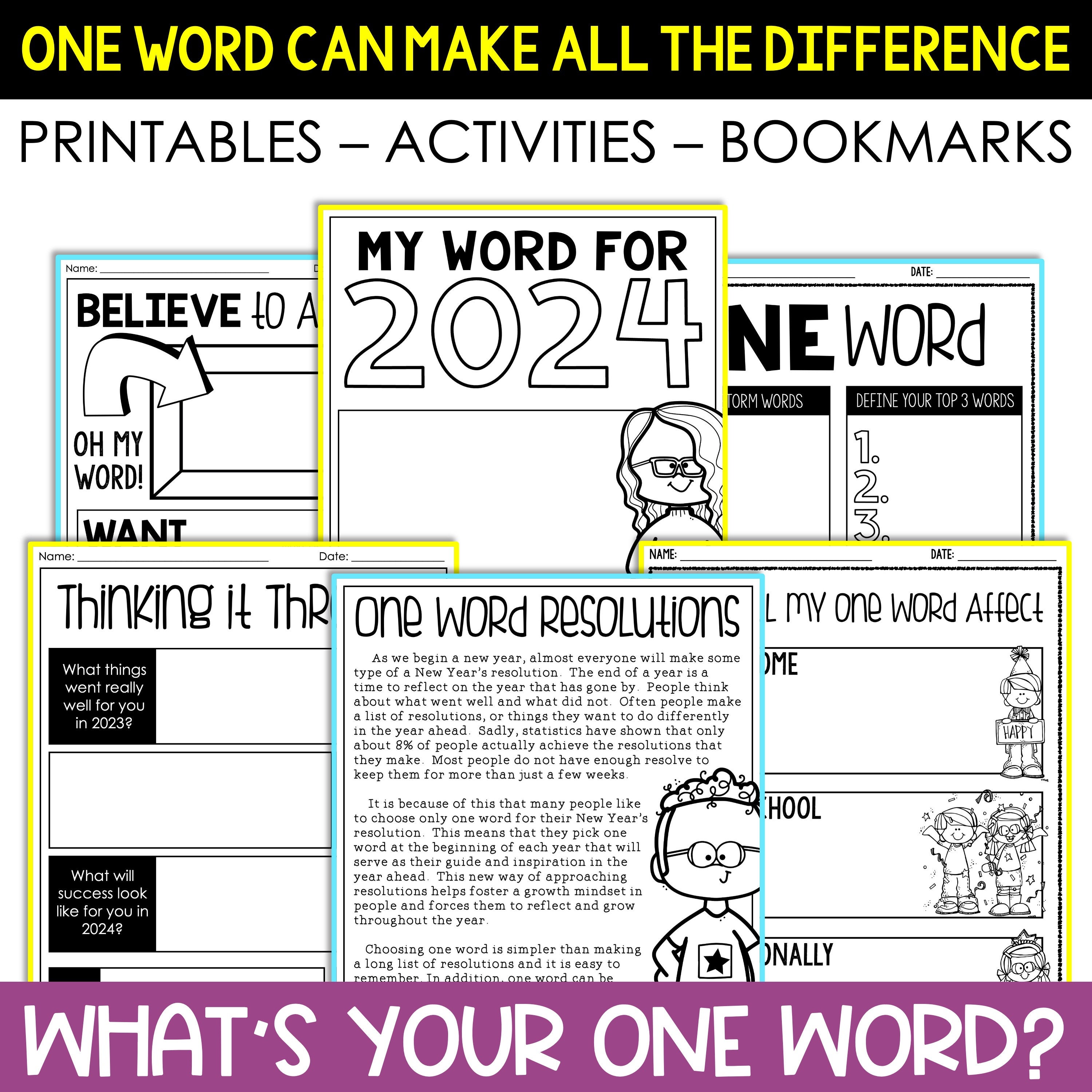 New Years 2024 One Word Resolutions and New Years Activities and Goal ...