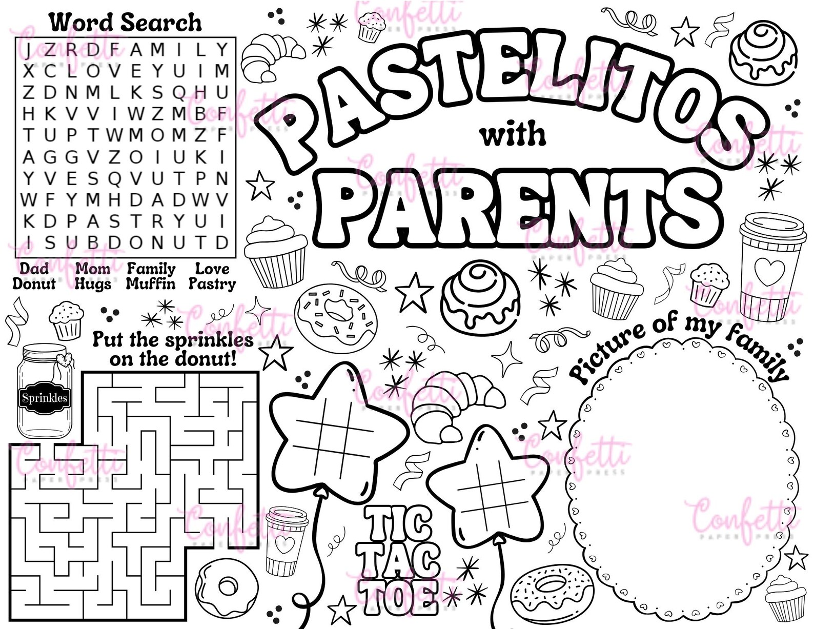 Pastelitos With Parents Coloring Page Placemat, Activity Sheet, DIGITAL ...