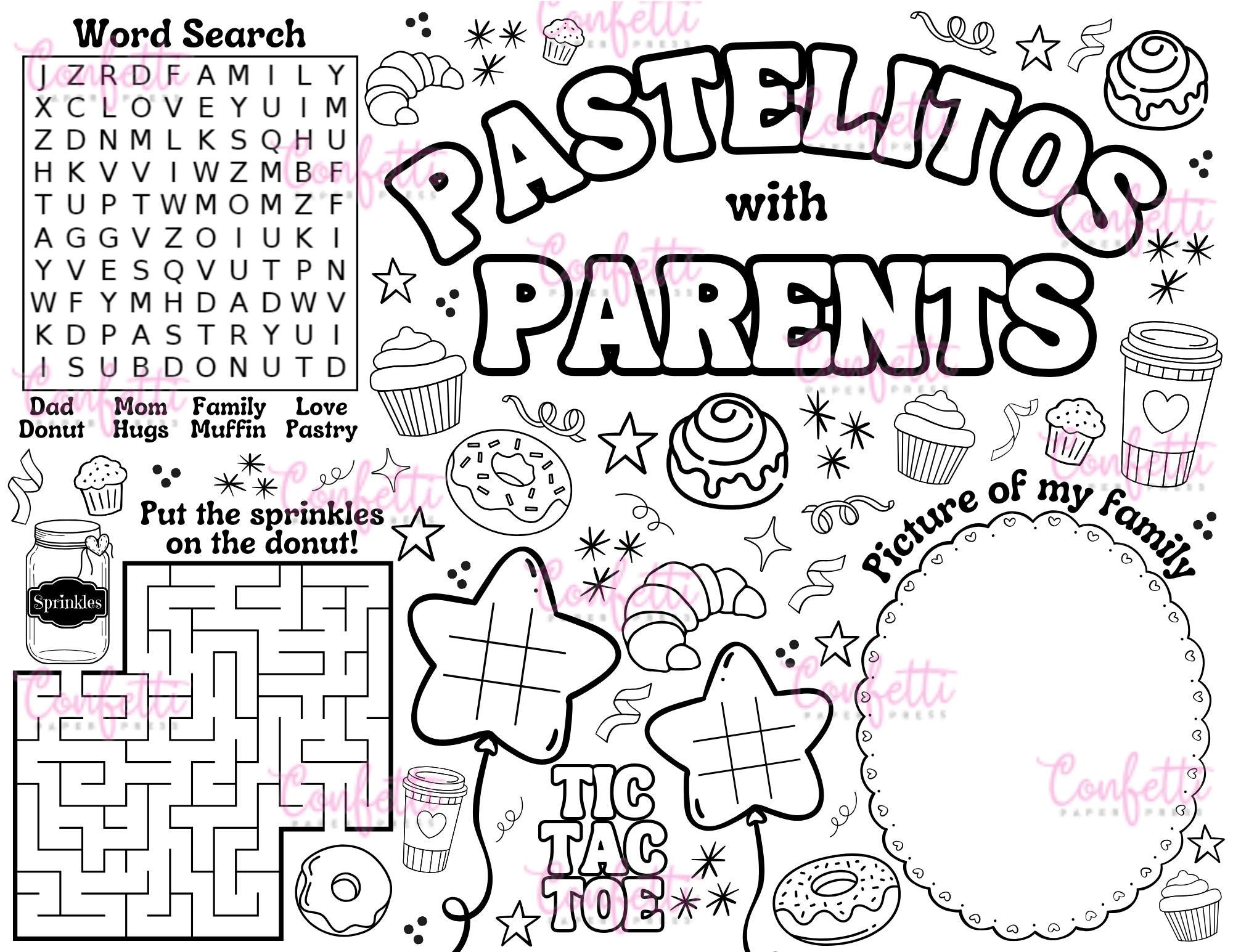 Pastelitos With Parents Coloring Page Placemat, Activity Sheet, DIGITAL ...