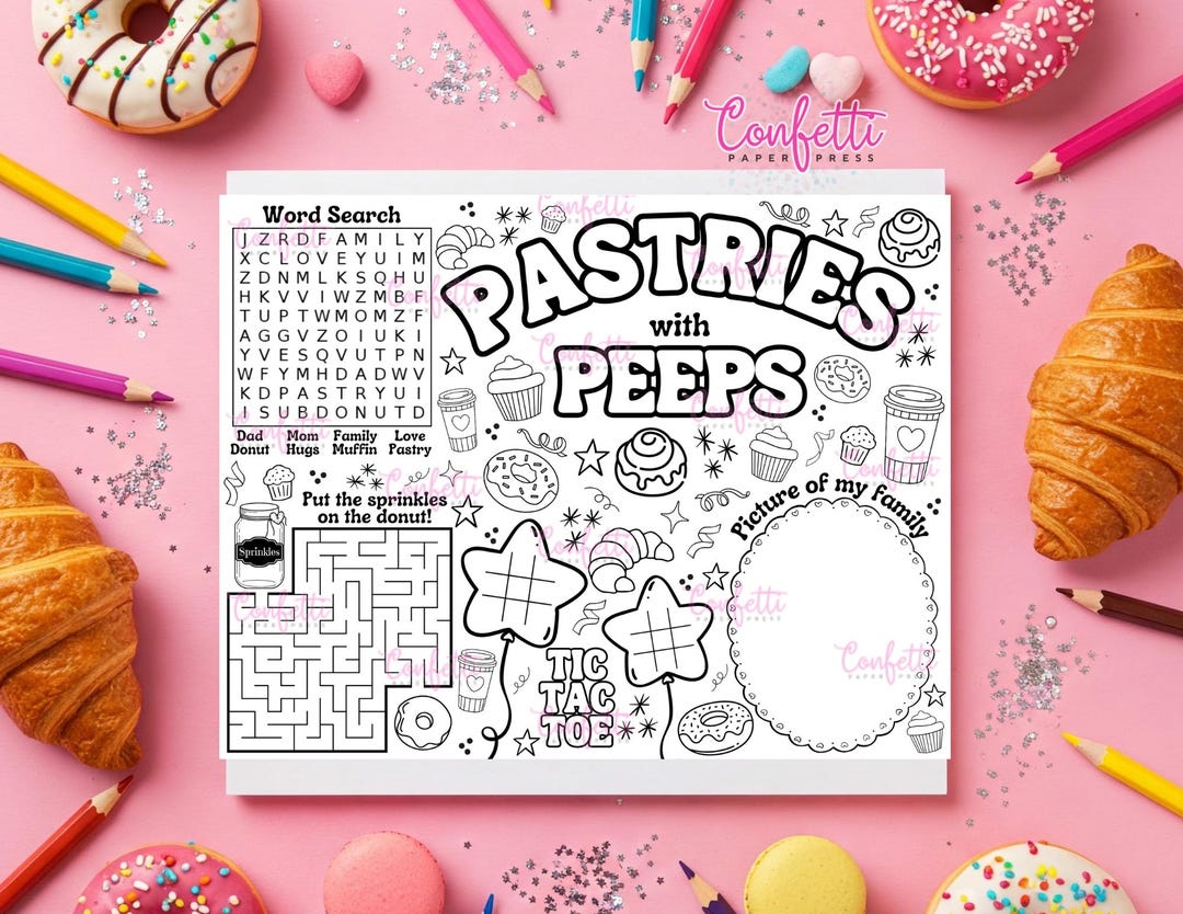 Pastries With Peeps Coloring Page Placemat, Activity Sheet, DIGITAL ...