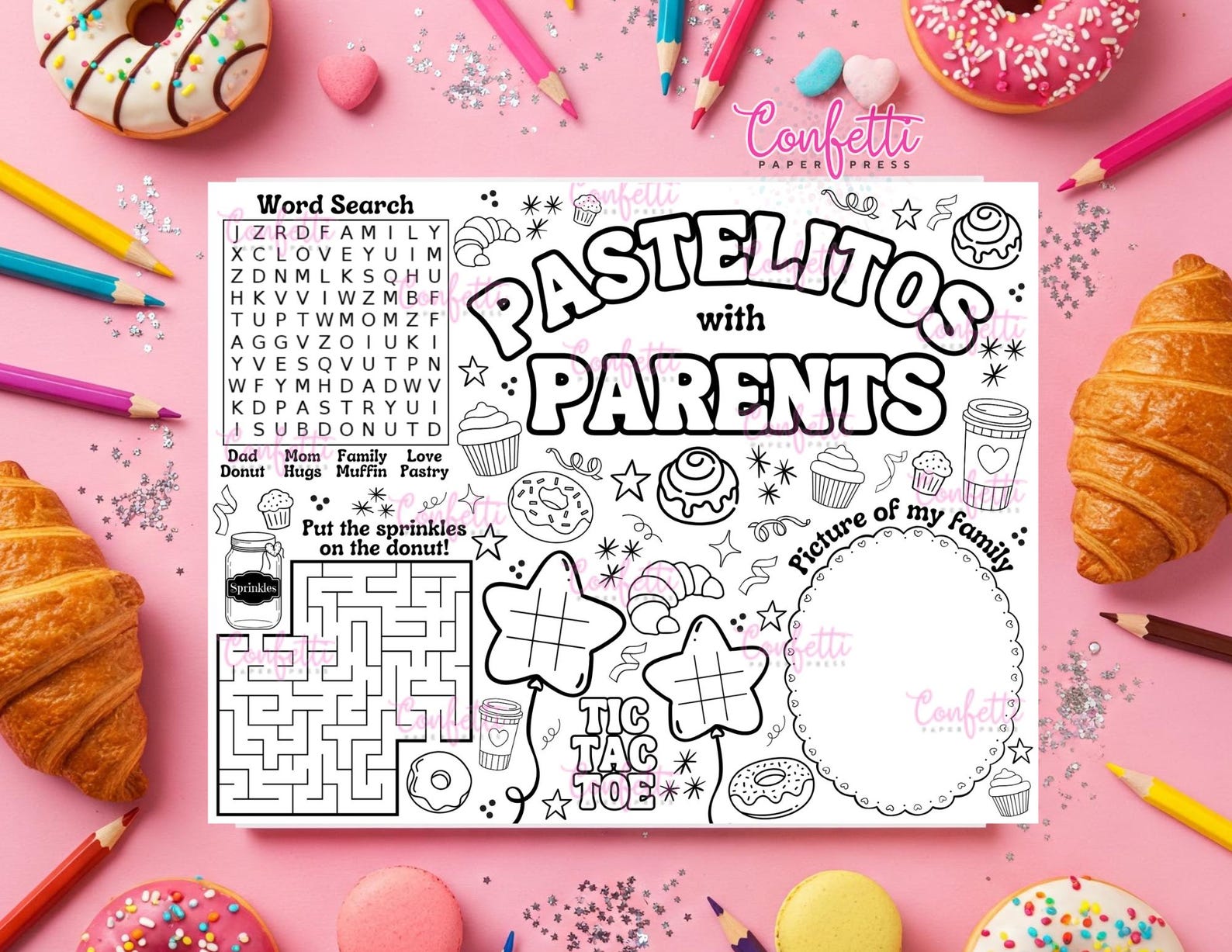 Pastelitos With Parents Coloring Page Placemat, Activity Sheet, DIGITAL ...