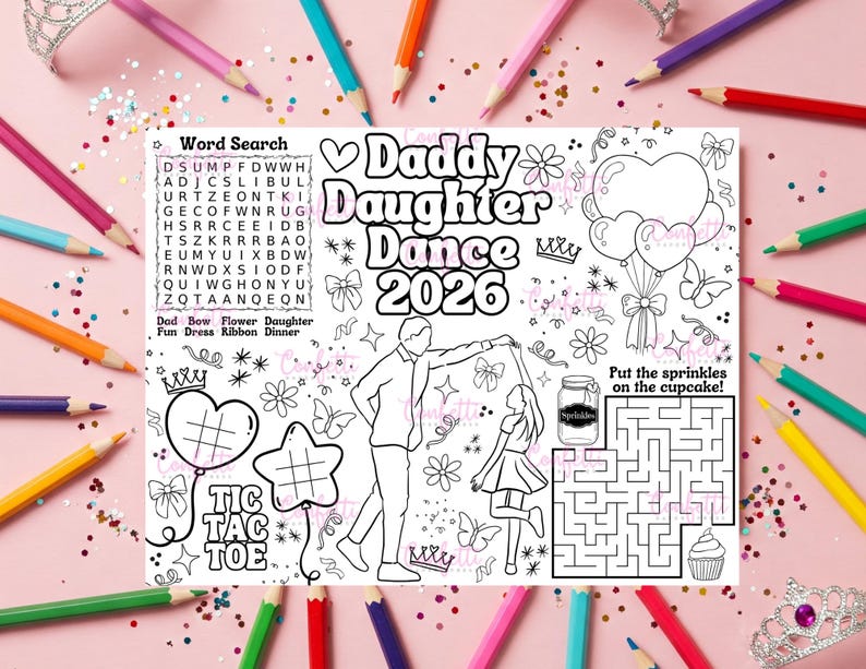 Daddy Daughter Dance Coloring Page Placemat, Activity Sheet, DIGITAL ...