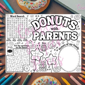 Donuts With Parents Coloring Page Placemat, Activity Sheet, Parent's ...
