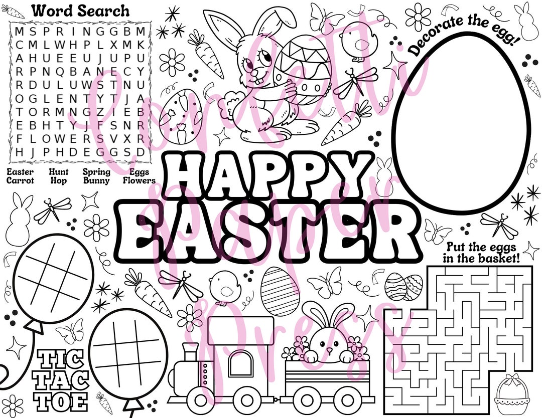 Easter Coloring Page Placemat, Activity Sheet, DIGITAL DOWNLOAD - Etsy
