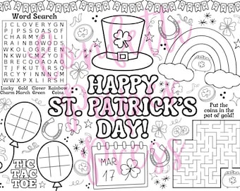 St. Patrick's Day, Coloring Placemat, St. Patrick's Day Activity ...