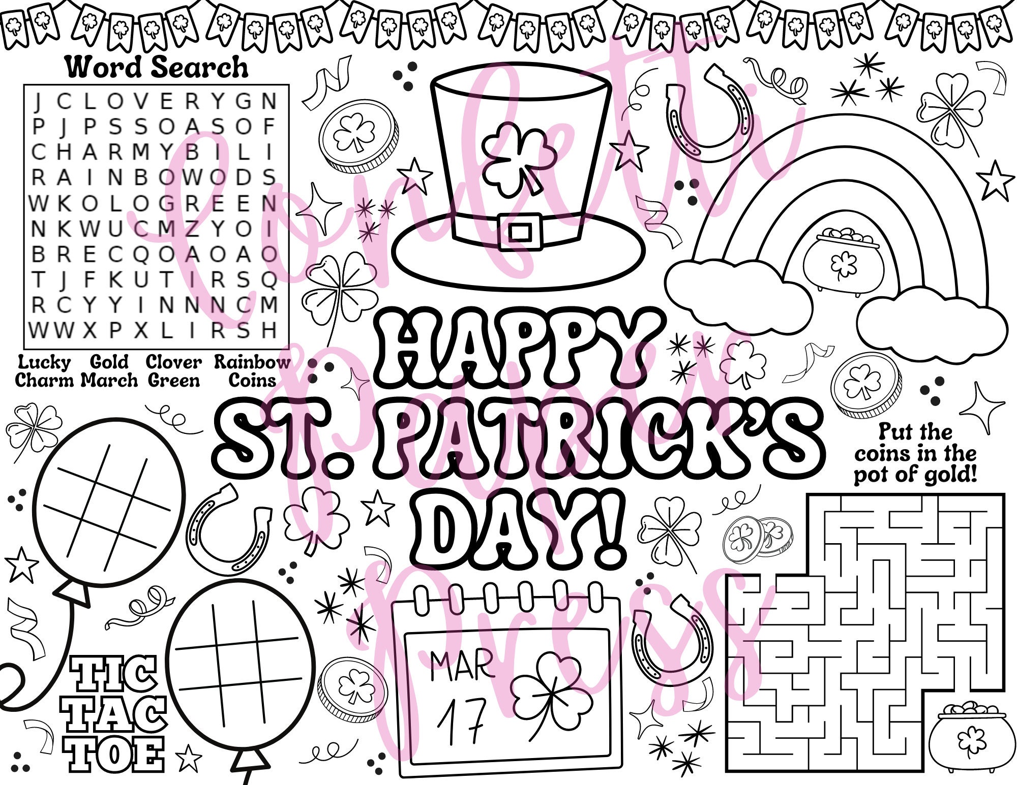 St. Patrick's Day Coloring Page Placemat, Activity Sheet, DIGITAL ...