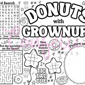 Donuts With Grownups Coloring Page Placemat, Activity Sheet, Parent's ...