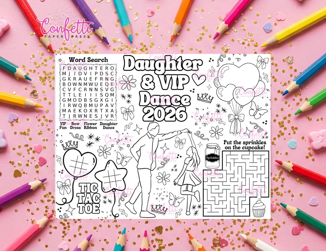 Daughter and VIP Dance Coloring Page Placemat, Activity Sheet, DIGITAL ...