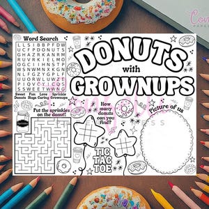 Donuts With Grownups Coloring Page Placemat, Activity Sheet, Parent's ...