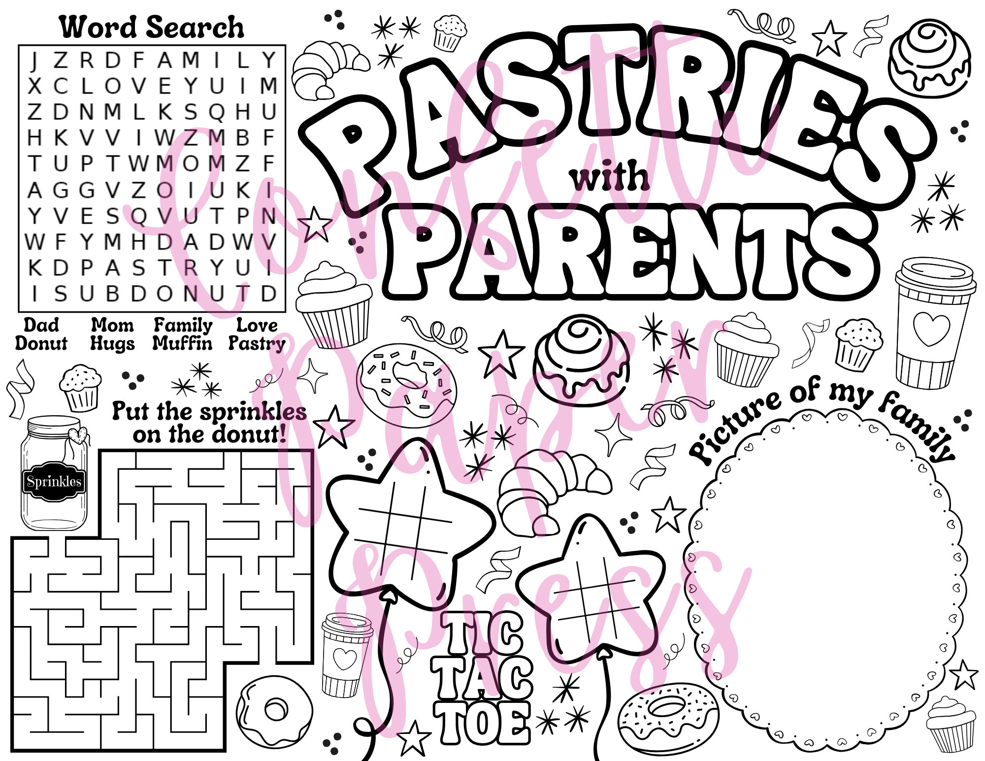 Pastries With Parents Coloring Page Placemat, Activity Sheet, DIGITAL ...