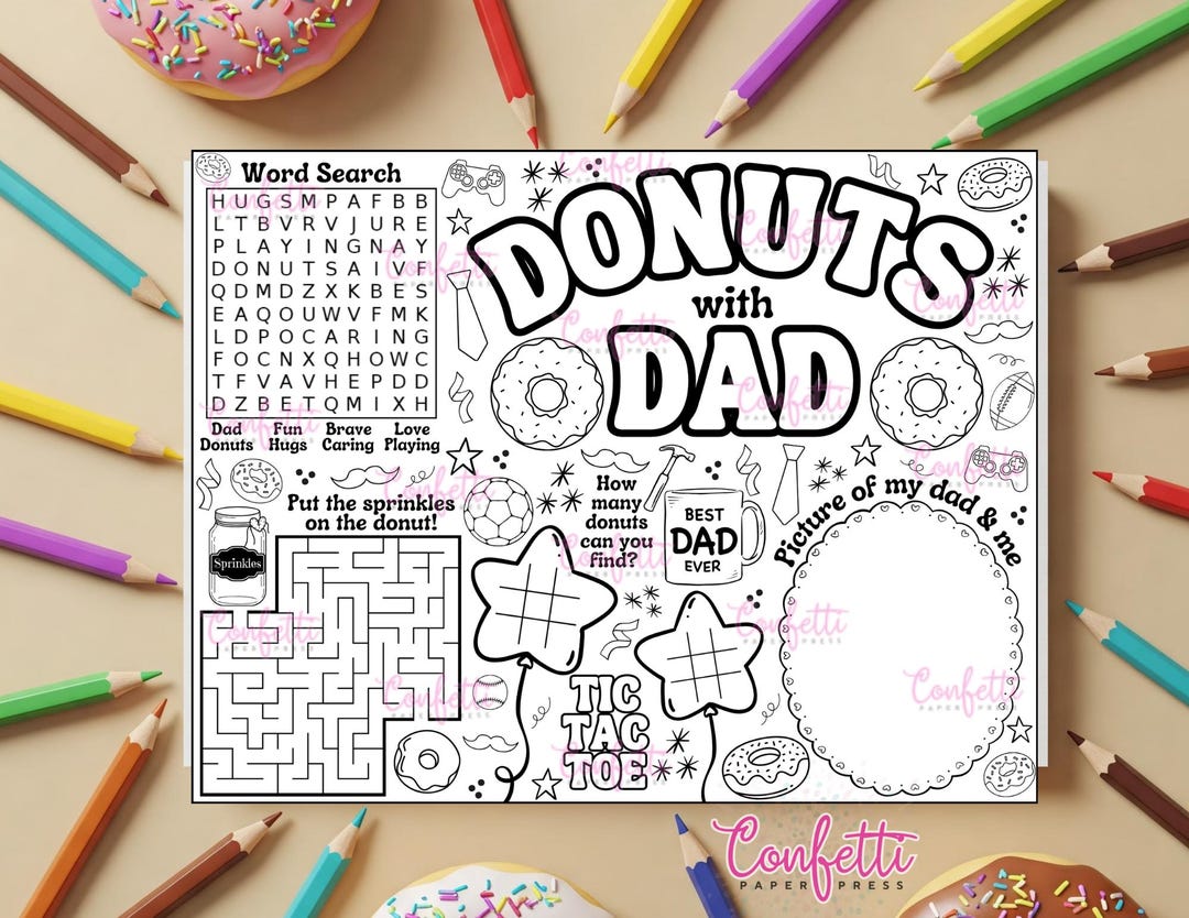 Donuts With Dad Coloring Page Placemat, Activity Sheet, DIGITAL ...