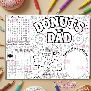 Donuts With Dad Coloring Page Placemat, Activity Sheet, DIGITAL ...