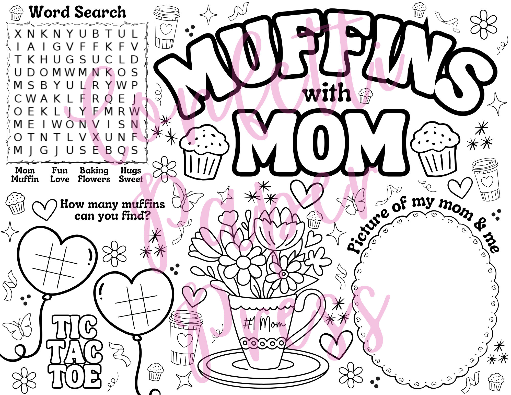 Muffins With Mom Coloring Page Placemat, Activity Sheet, DIGITAL ...