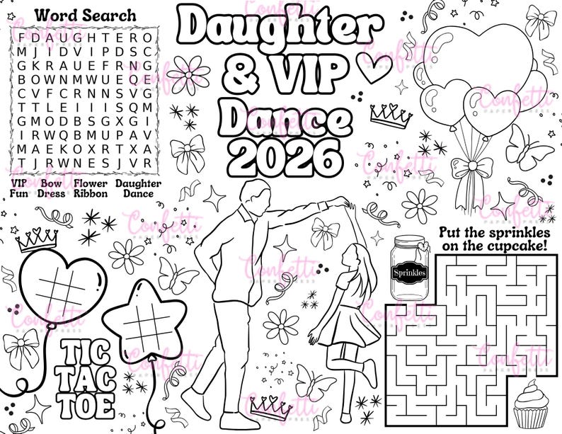 Daughter and VIP Dance Coloring Page Placemat, Activity Sheet, DIGITAL ...