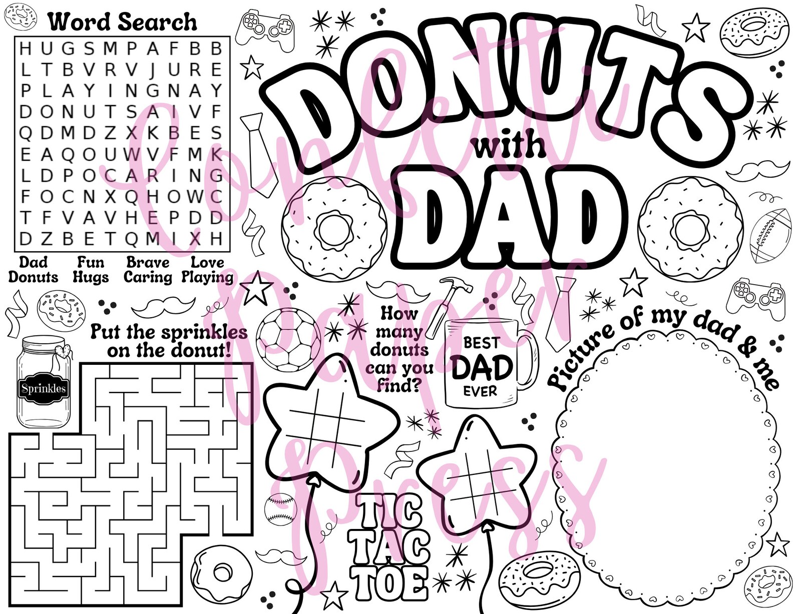 Donuts With Dad Coloring Page Placemat, Activity Sheet, DIGITAL ...