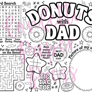 Donuts With Dad Coloring Page Placemat, Activity Sheet, DIGITAL ...