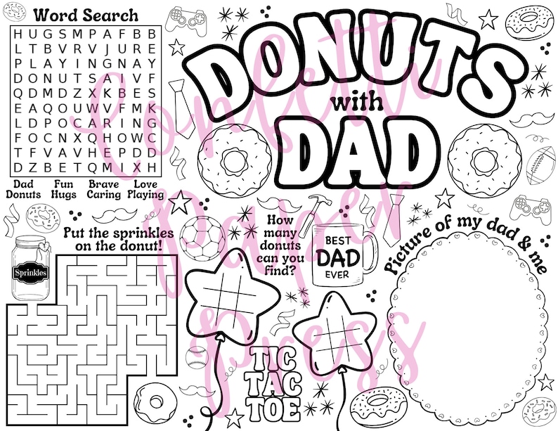 Donuts With Dad Coloring Page Placemat, Activity Sheet, DIGITAL ...