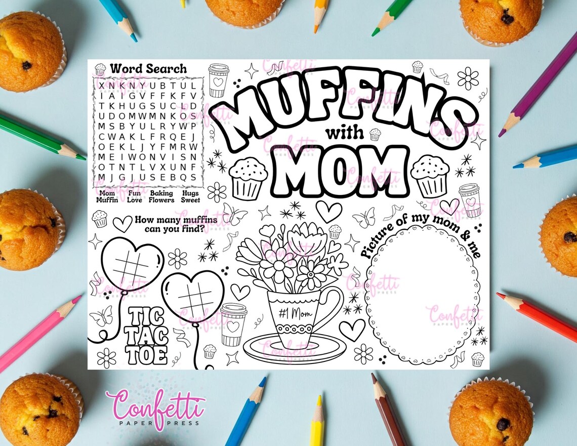 Muffins With Mom Coloring Page Placemat, Activity Sheet, DIGITAL ...