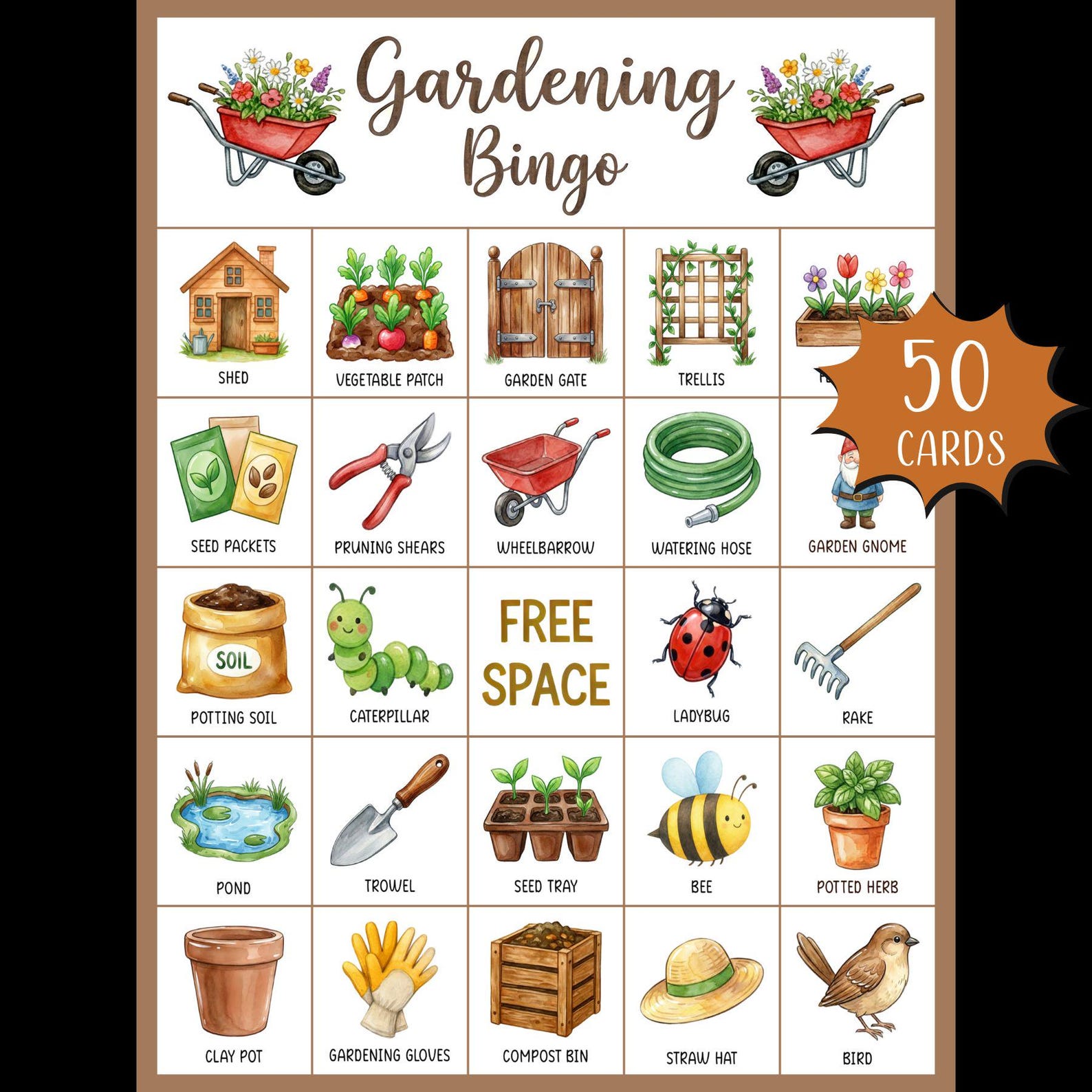 Gardening Bingo Game Printable; Spring Bingo Printable; Earth Day Bingo ...