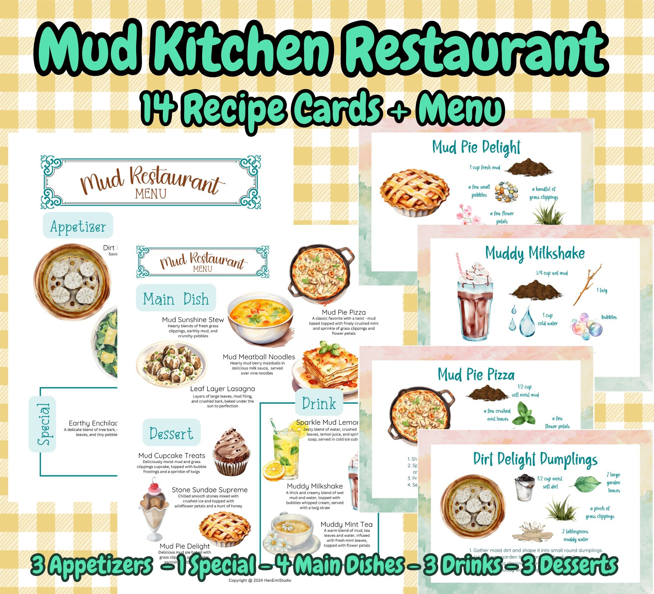14 Mud Kitchen Recipe Cards With Restaurant Menu for Pretend Play ...