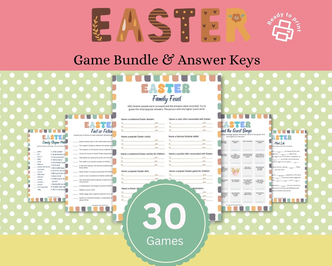 30 Printable Easter Game Bundle, Kids, Adults, Family Gathering ...