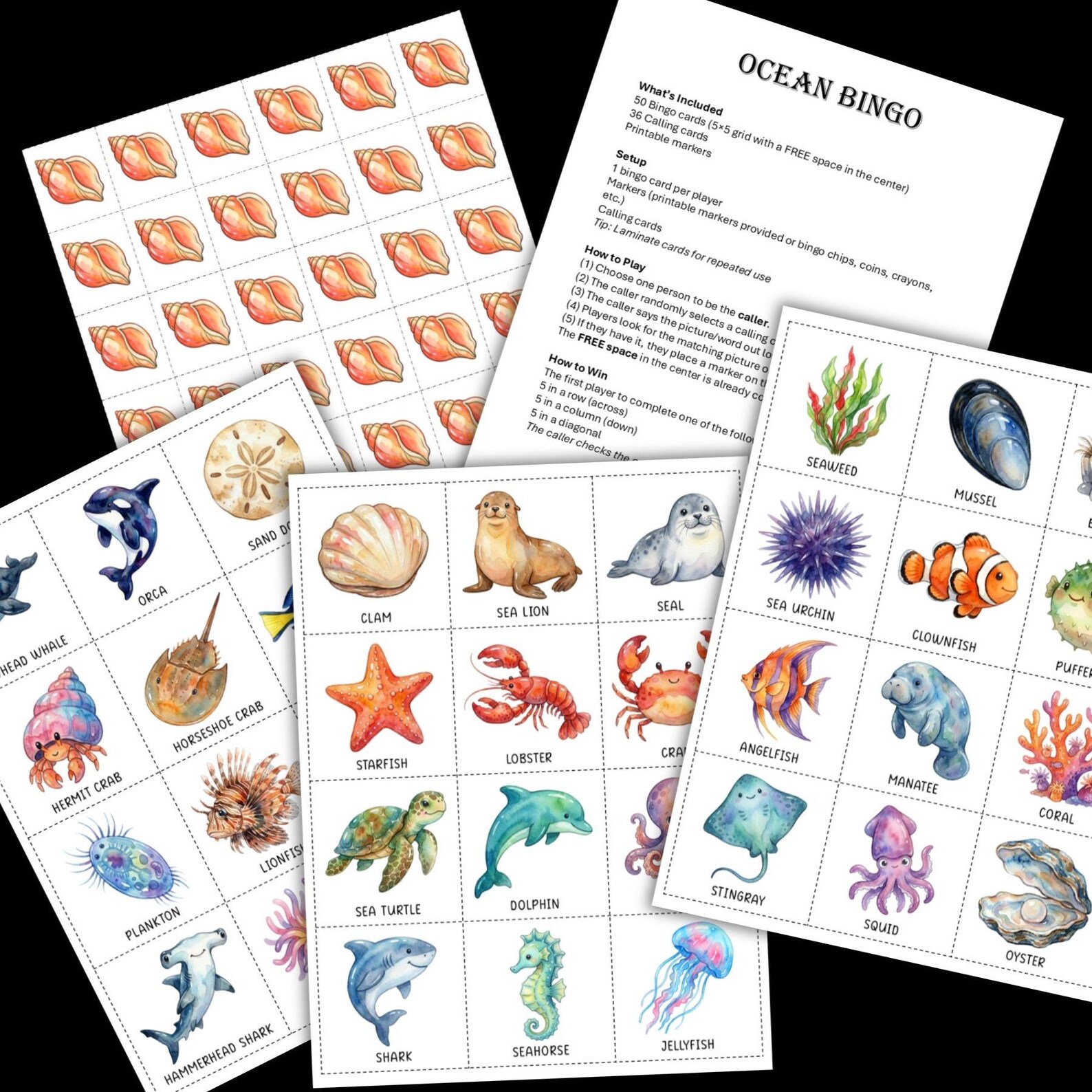 Ocean Bingo Printable Game; Under the Sea Birthday Party Activity; Sea ...