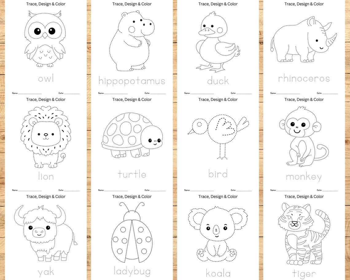 61 Page Animal Tracing Coloring Worksheet for Ages 5-7, Printable ...