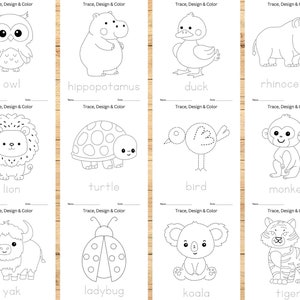 61 Page Animal Tracing Coloring Worksheet for Ages 5-7, Printable ...