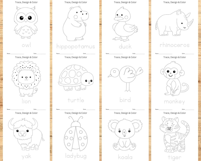 61 Page Animal Tracing Coloring Worksheet for Ages 5-7, Printable ...